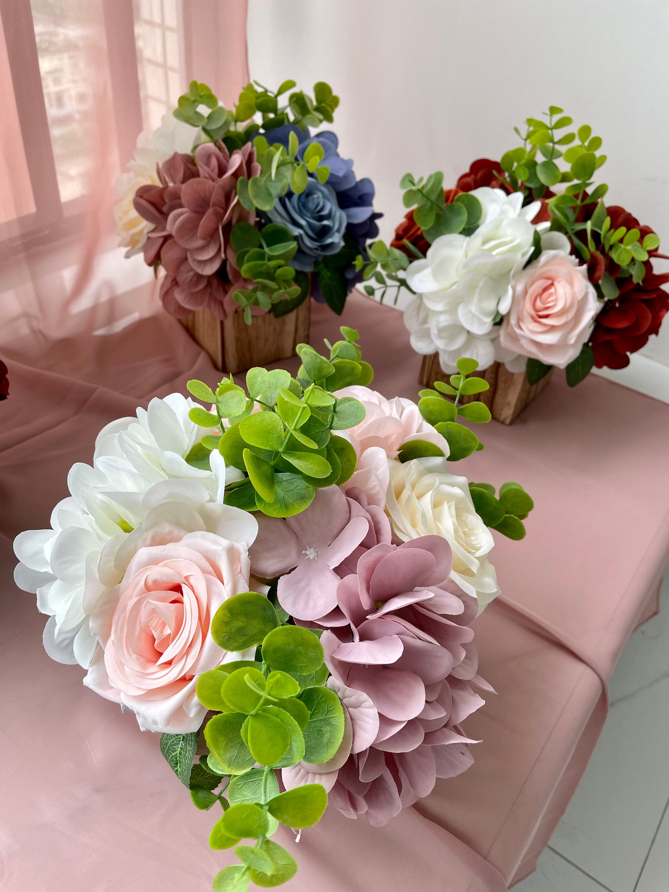 Silk Flower Arrangement Wedding Centerpieces For Tables Blush Etsy