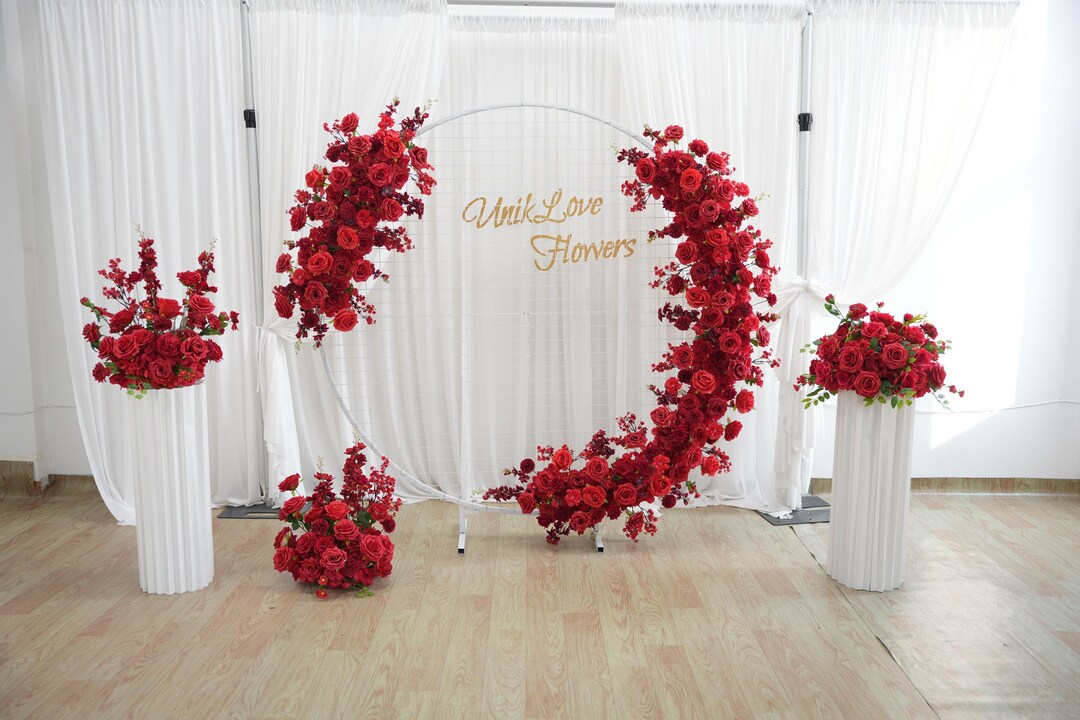 Red Silk Rose Arch Backdrop: Wedding Table Decor, Flowers in Red Flower ...