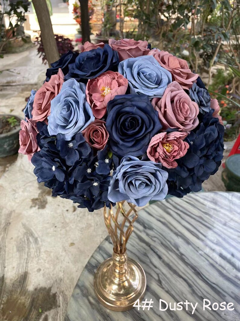 1pcs Customized Navy Blue Flower Ball Dusty Rose Centerpieces White ...