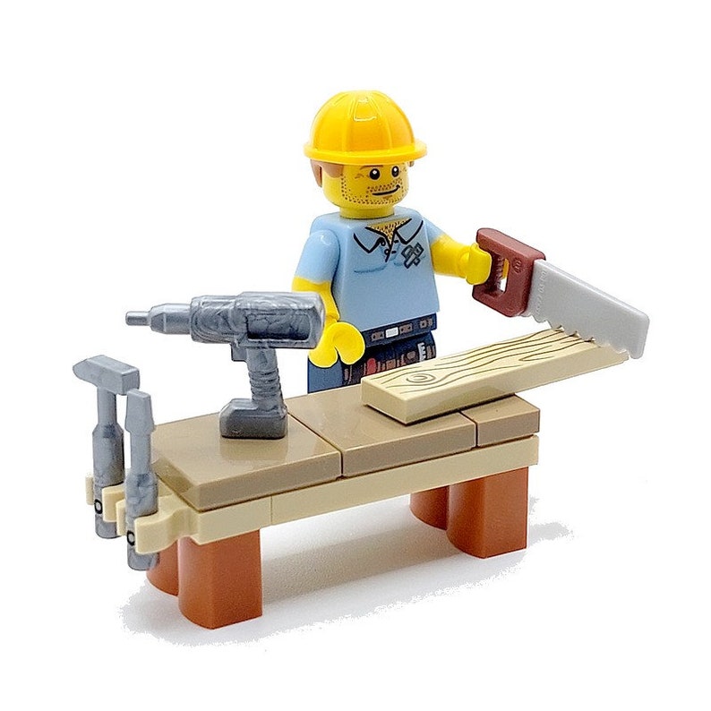LEGO® Carpenter Joiner Chippy Minifigure With Wood Saw Drill - Etsy UK