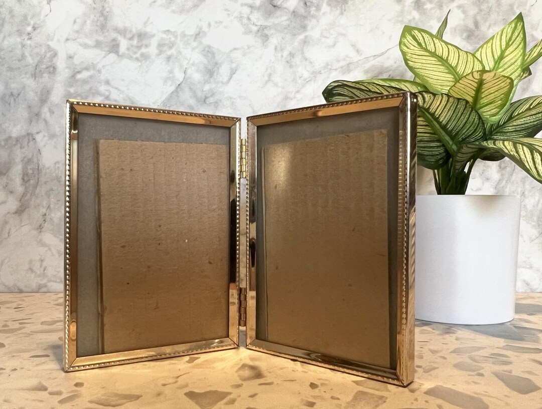 Vintage Two-sided Gold Metal Folding Picture Frame – Double 3.5" X 5 ...