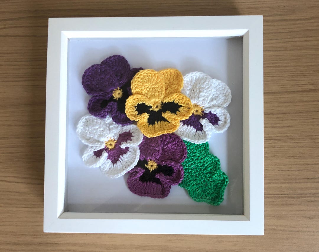Crocheted Pansies in a Deep Frame - Etsy