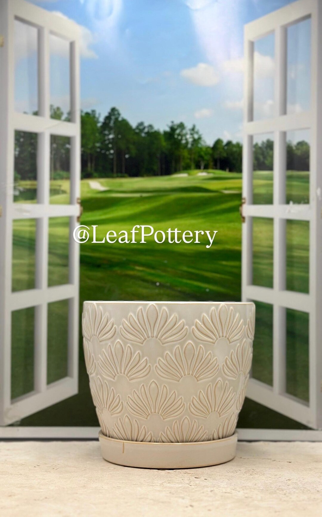 Half Bloom White/beige (MD) Ceramic Planter Pot With Saucer Attached ...