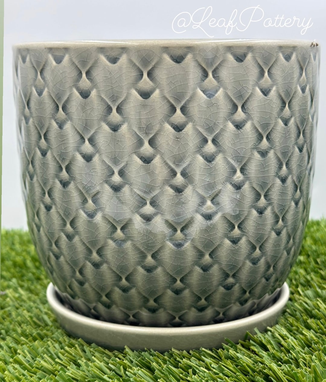 Rattan Gray Ceramic Planter Pot With Saucer Attached - Etsy
