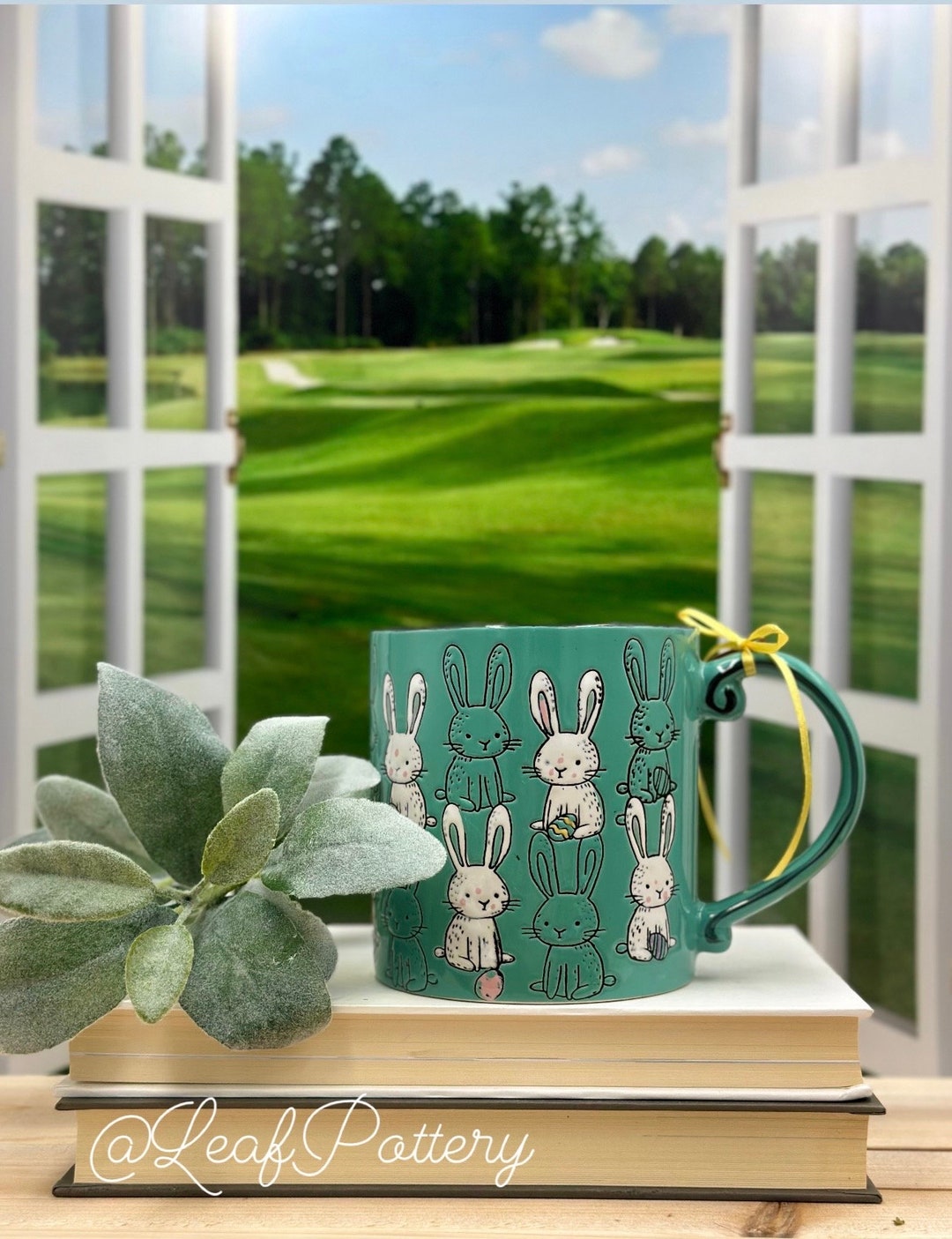 Simpático Bunnies Teal/white Ceramic 20oz Mug/ Coffee Mug /ceramic Mug ...