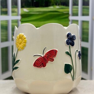 Benedicta Scallop Spring Flowers Multi Colored Ceramic Planter Pot ...