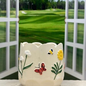 Benedicta Scallop Spring Flowers Multi Colored (SM) Ceramic Planter Pot ...