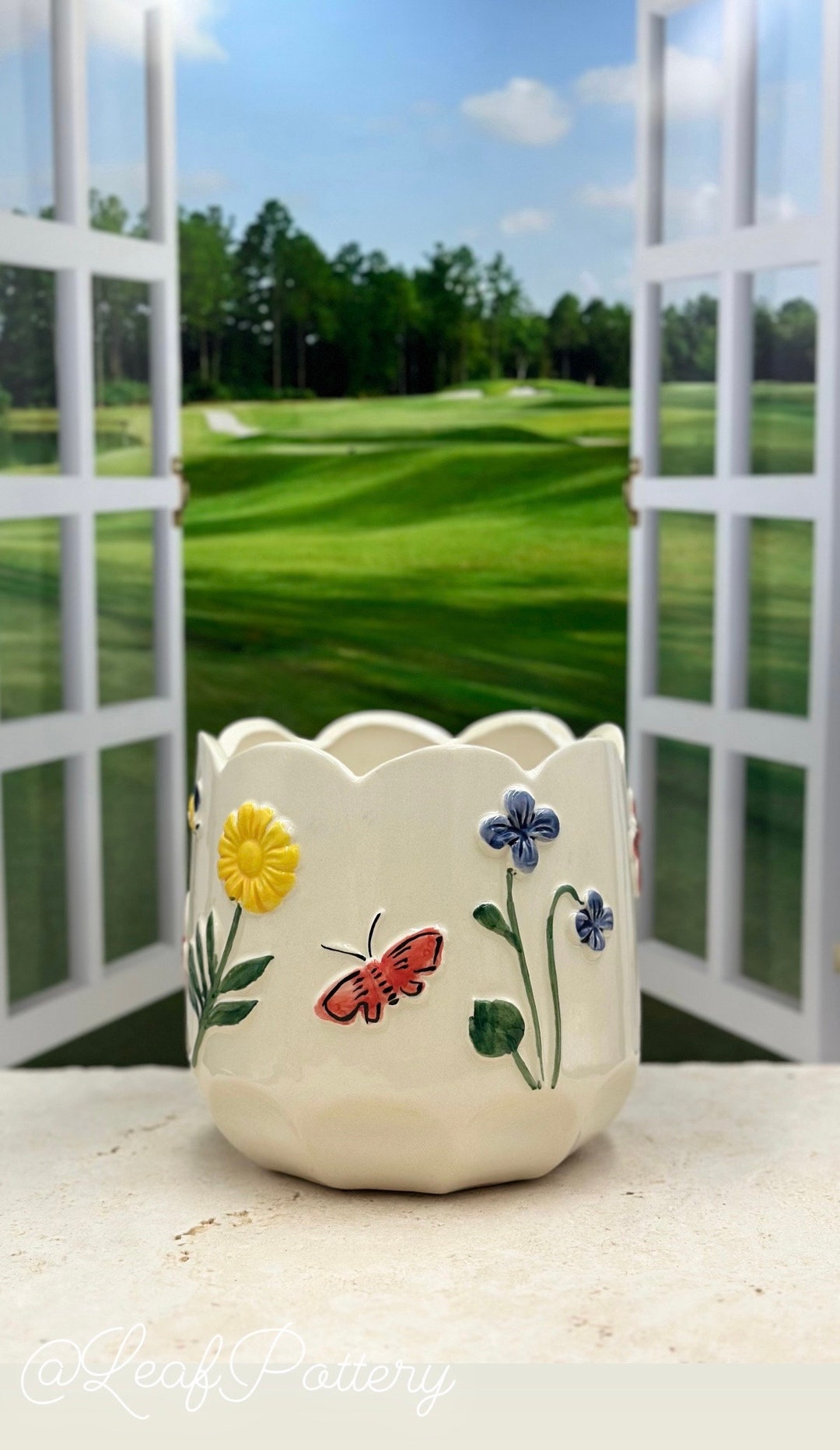 Benedicta Scallop Spring Flowers Multi Colored (SM) Ceramic Planter Pot ...