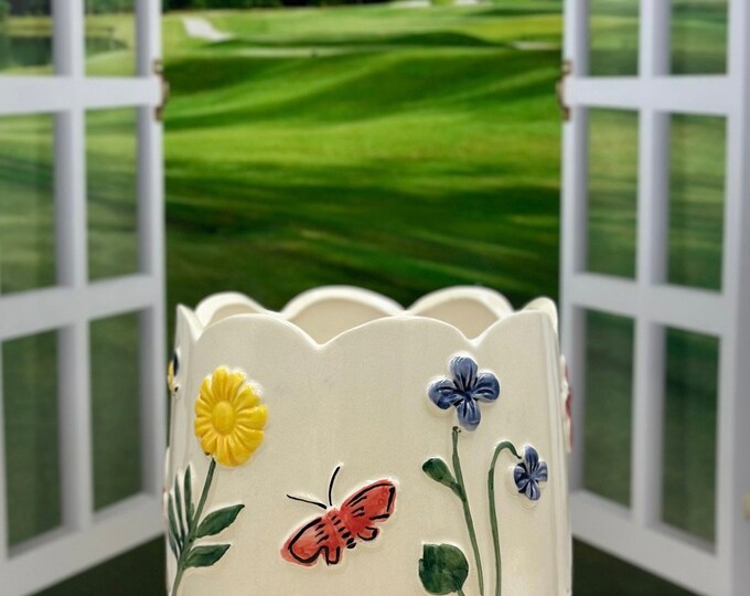 Benedicta Scallop Spring Flowers Multi Colored (SM) Ceramic Planter Pot ...