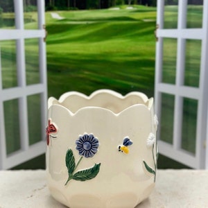 Benedicta Scallop Spring Flowers Multi Colored (SM) Ceramic Planter Pot ...