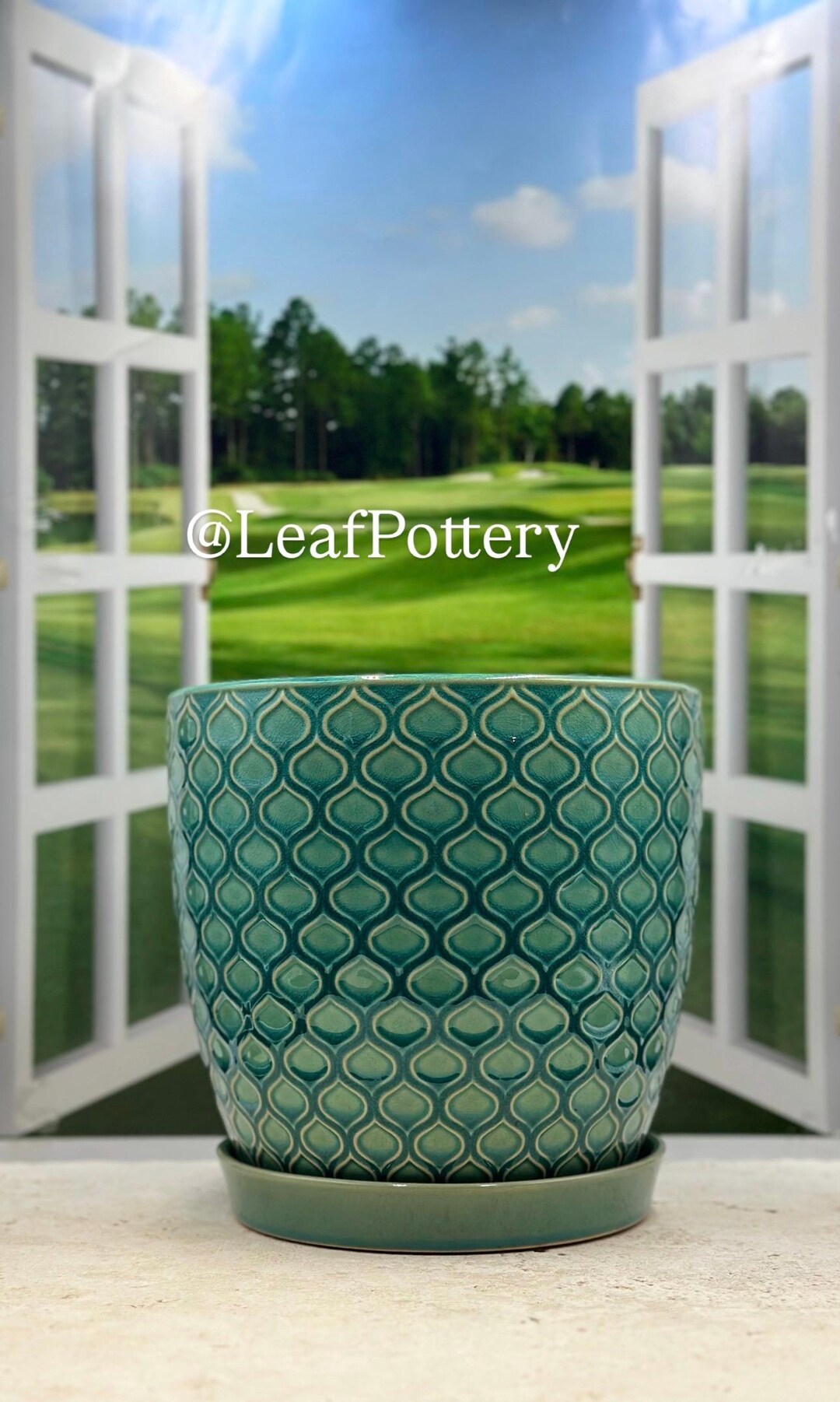 Coral Turquoise (LG) Ceramic Planter pot With saucer Attached/planters ...
