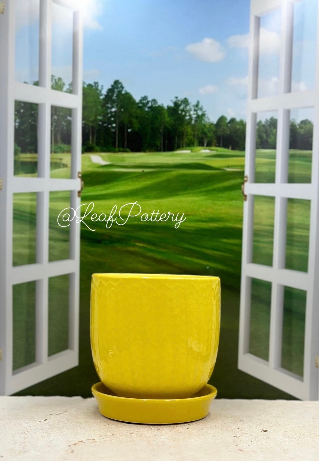 Yellow Sache (SM) Ceramic Planter Pot With Saucer Attached/planters and ...