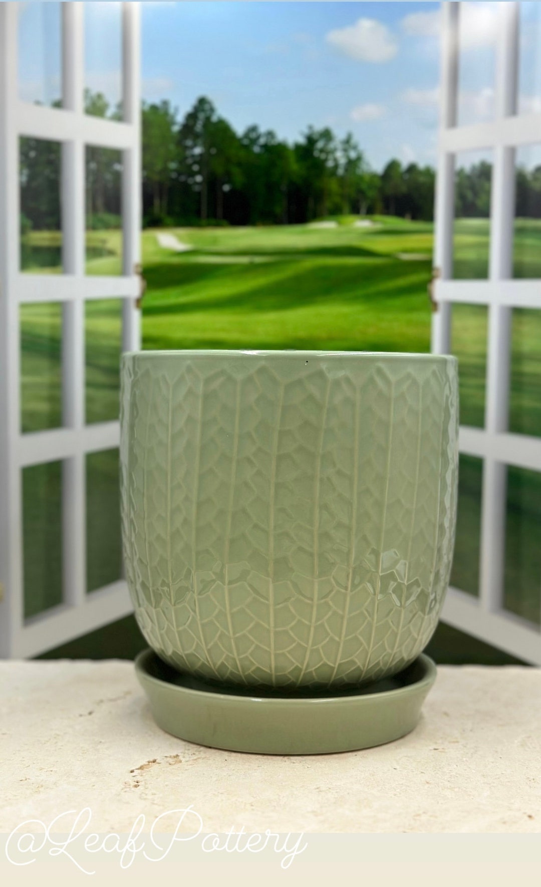 Sage Sache (LG) Ceramic Planter Pot With Saucer Attached/planters and ...