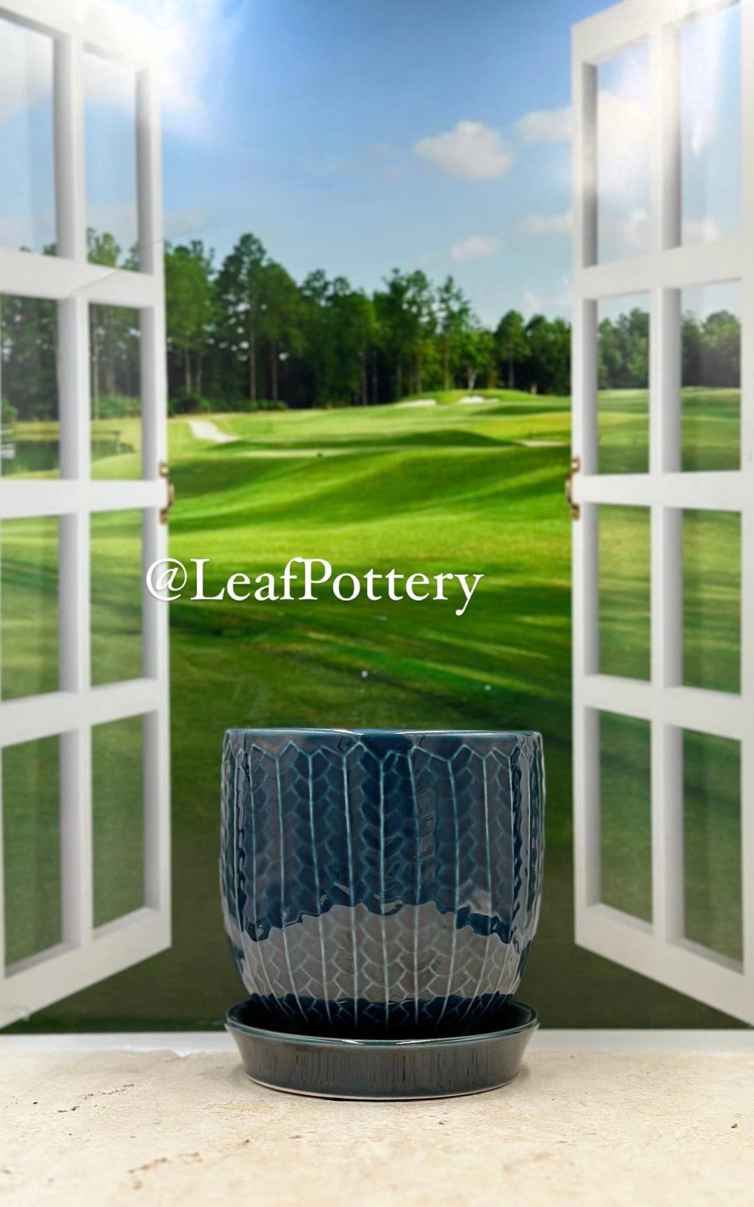 Blue Sache (SM) Ceramic Planter Pot With Saucer Attached/planters and ...