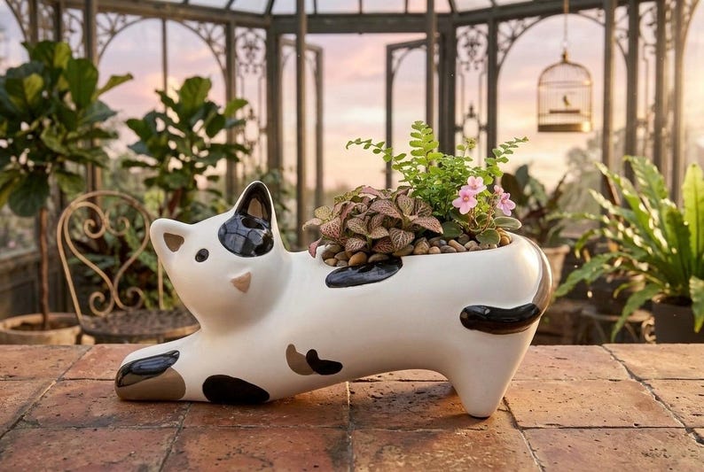 Calico Cat Planter - Ceramic Succulent Pot - Cat Lover Gift ...