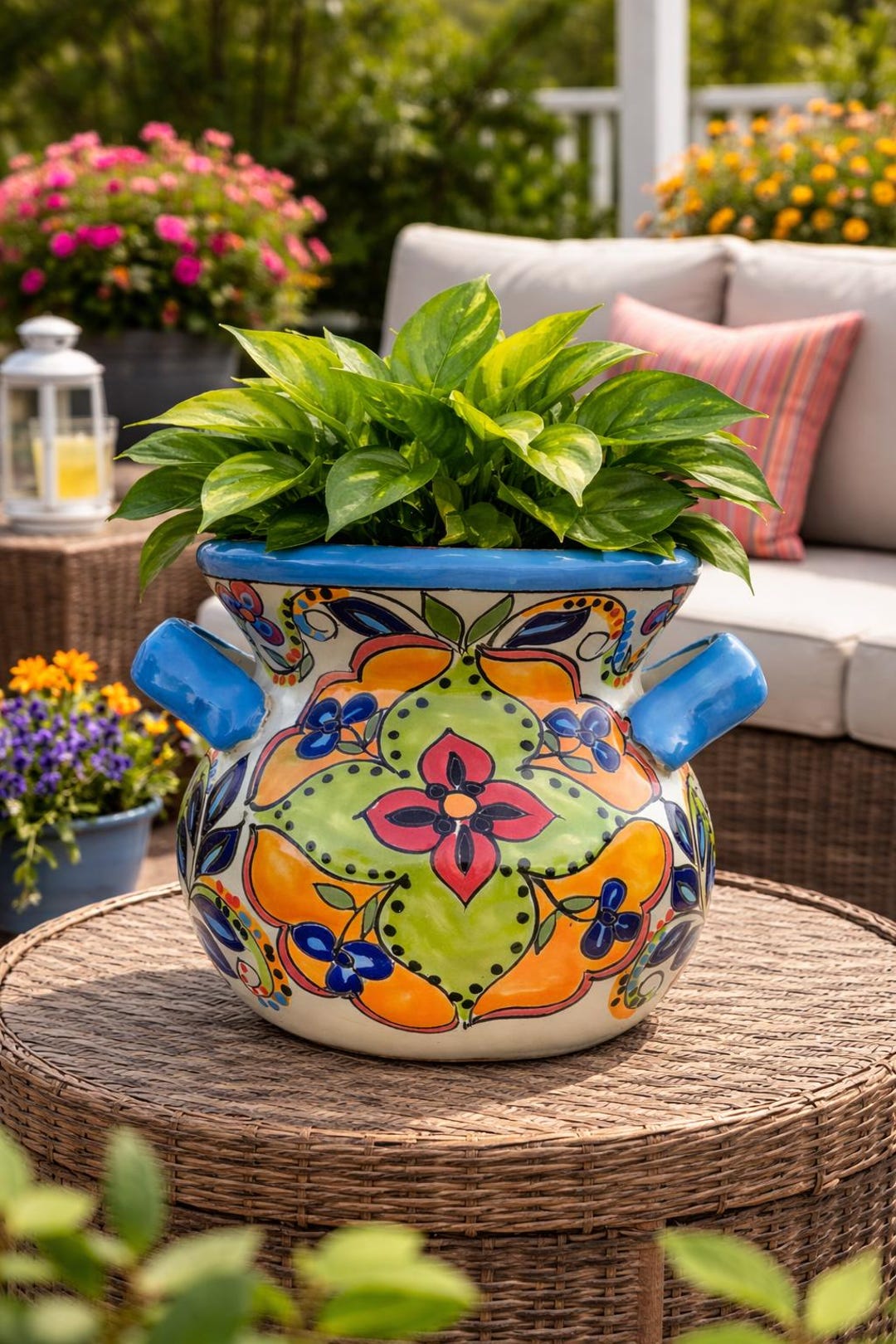 Large Talavera Planter With Handles, 10