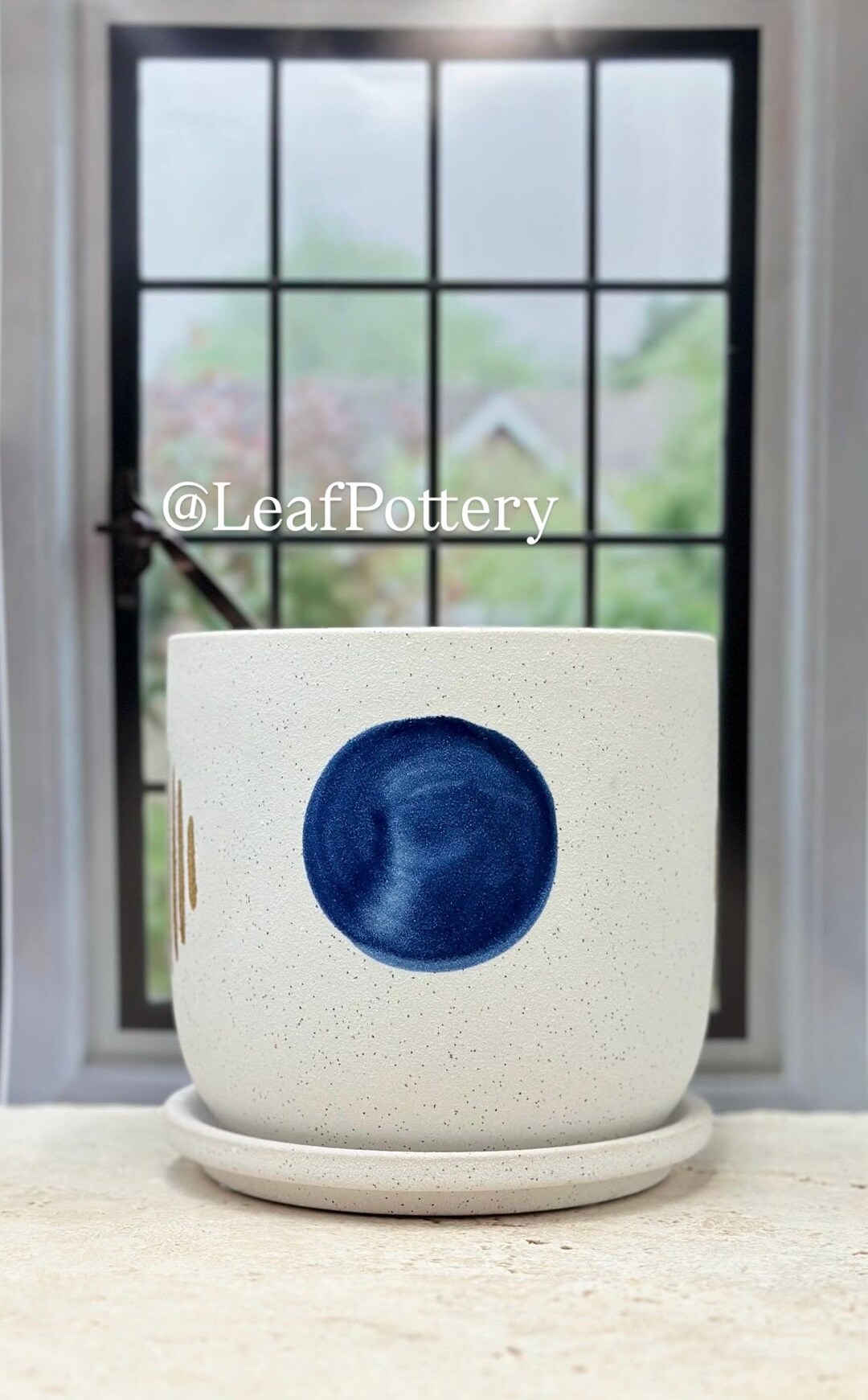 Epic Blue Circle Ceramic Planter pot With Saucer Attached/ceramic ...