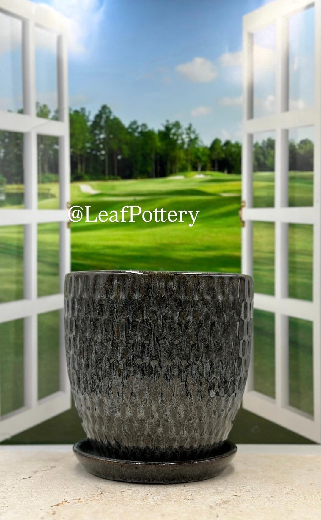 Junior gray Glazed Ceramic Planter pot with saucer attached/planters ...