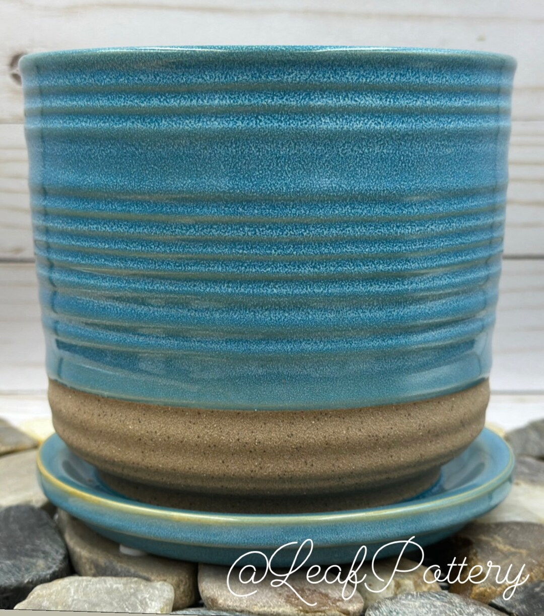 Bluish Blue Ceramic Planter Pot With Saucer Attached/planters and Pots ...