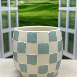 Checkered White /blue Clay Planter Pot/ Planters and Pots/ Birthday ...