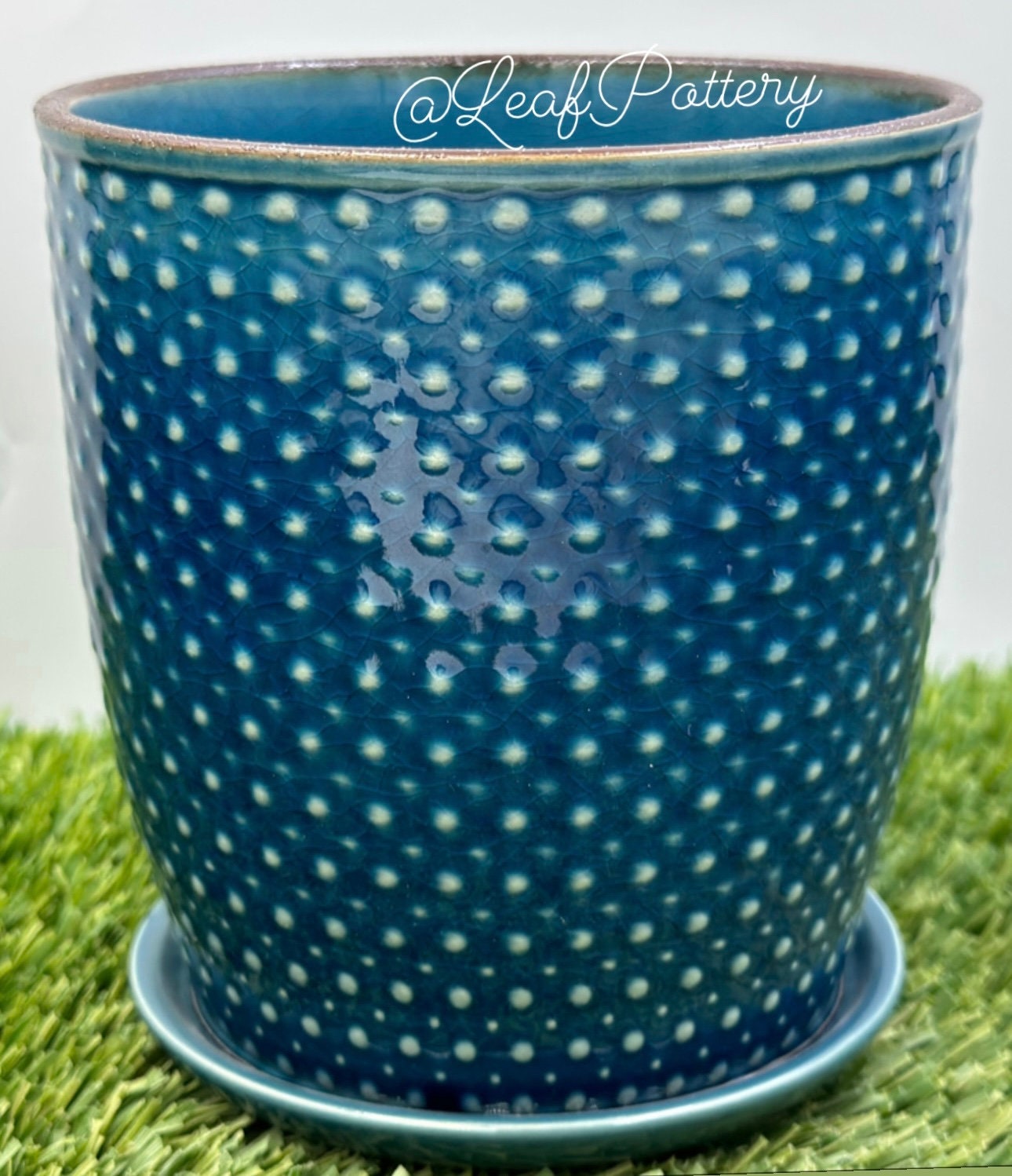 Sherley Glossy Blue Ceramic Planter Pot With Saucer Attached - Etsy