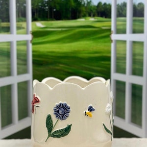 Benedicta Scallop Spring Flowers Multi Colored (SM) Ceramic Planter Pot ...