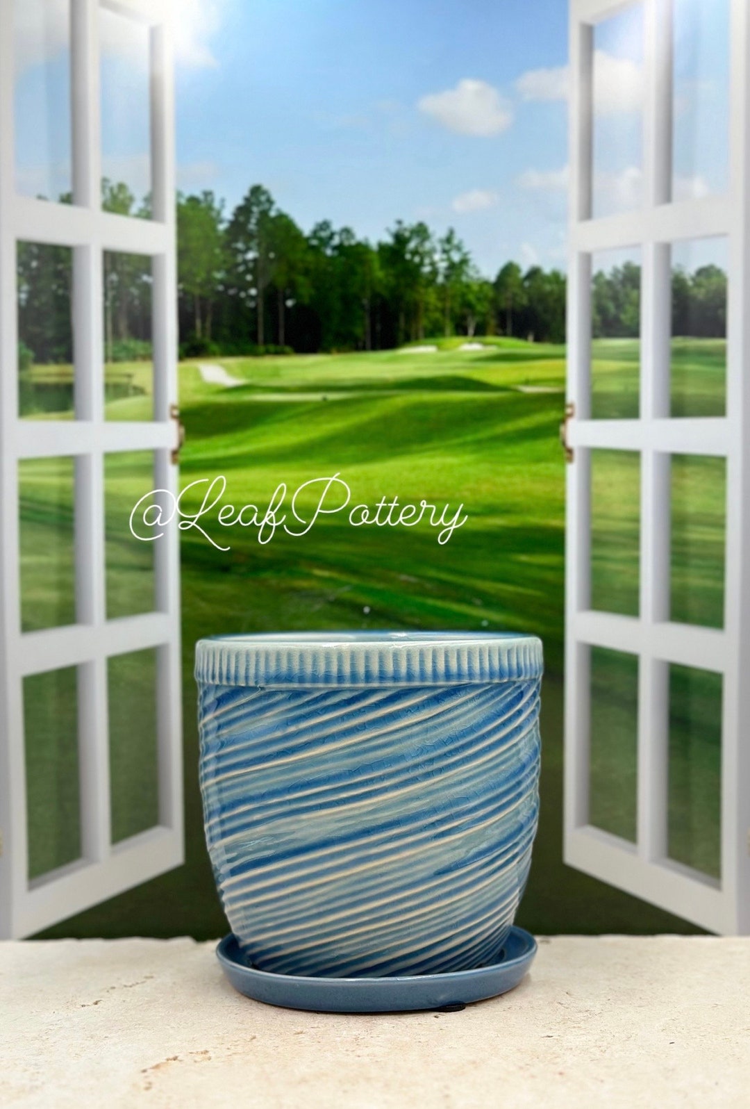 Swirl Azul Ceramic Planter Pot With Saucer Attached/planters and Pots ...