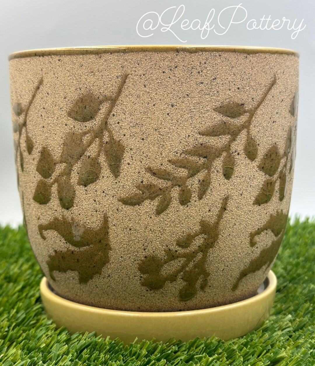 Green Leafy Ceramic Planter Pot With Saucer Attached/planter Pot/green ...