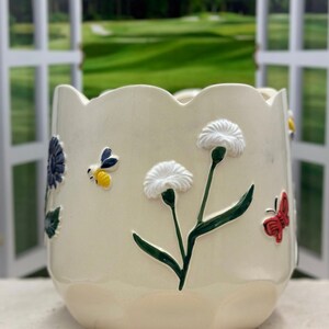 Benedicta Scallop Spring Flowers Multi Colored Ceramic Planter Pot ...