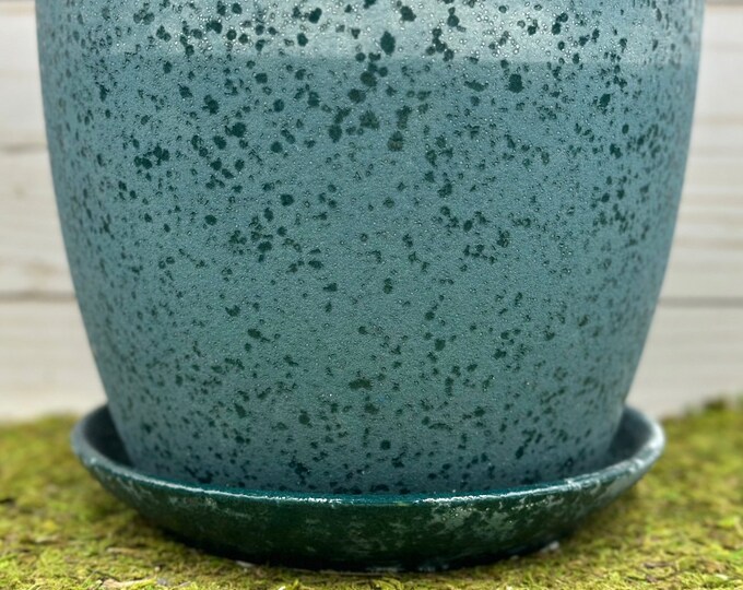 Maria Teal (LG) Ceramic Planter Pot With Saucer Attached/ Planters and ...