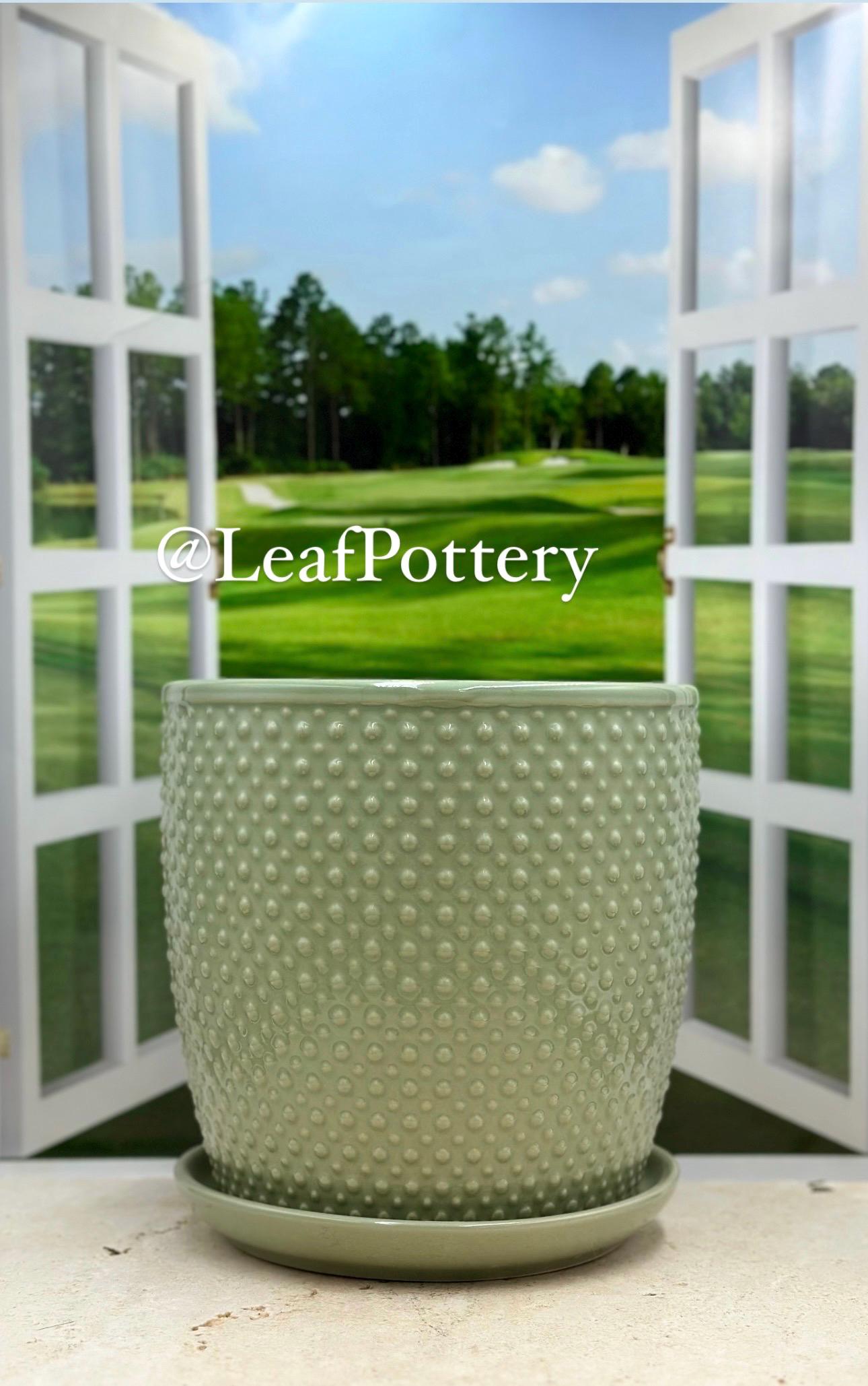 Sage Green Barrel Planter With Drainage and Attached Saucer, 8 Inch ...