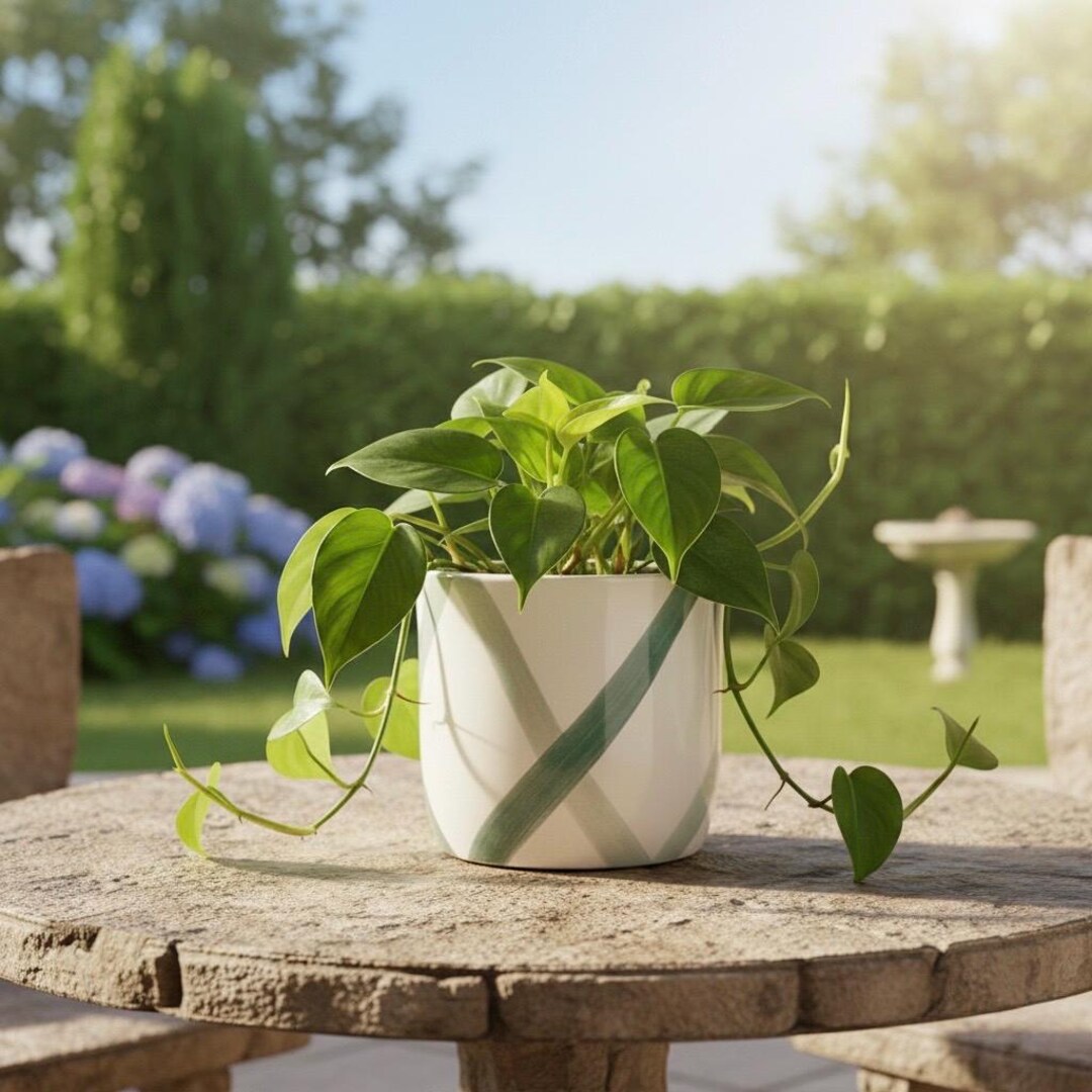 Modern White and Green Ceramic Barrel Planter – 5" Round Indoor/outdoor ...