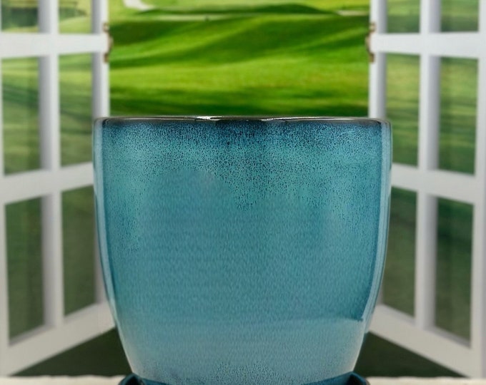 Akabe Turquoise Clay/ Ceramic Planter Pot With Saucer Attached ...