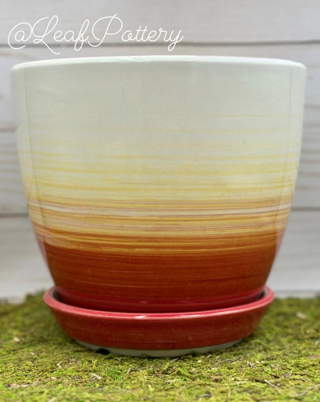 Sunsets White/orange Ceramic Planter Pot With Saucer Attached/ Planters ...