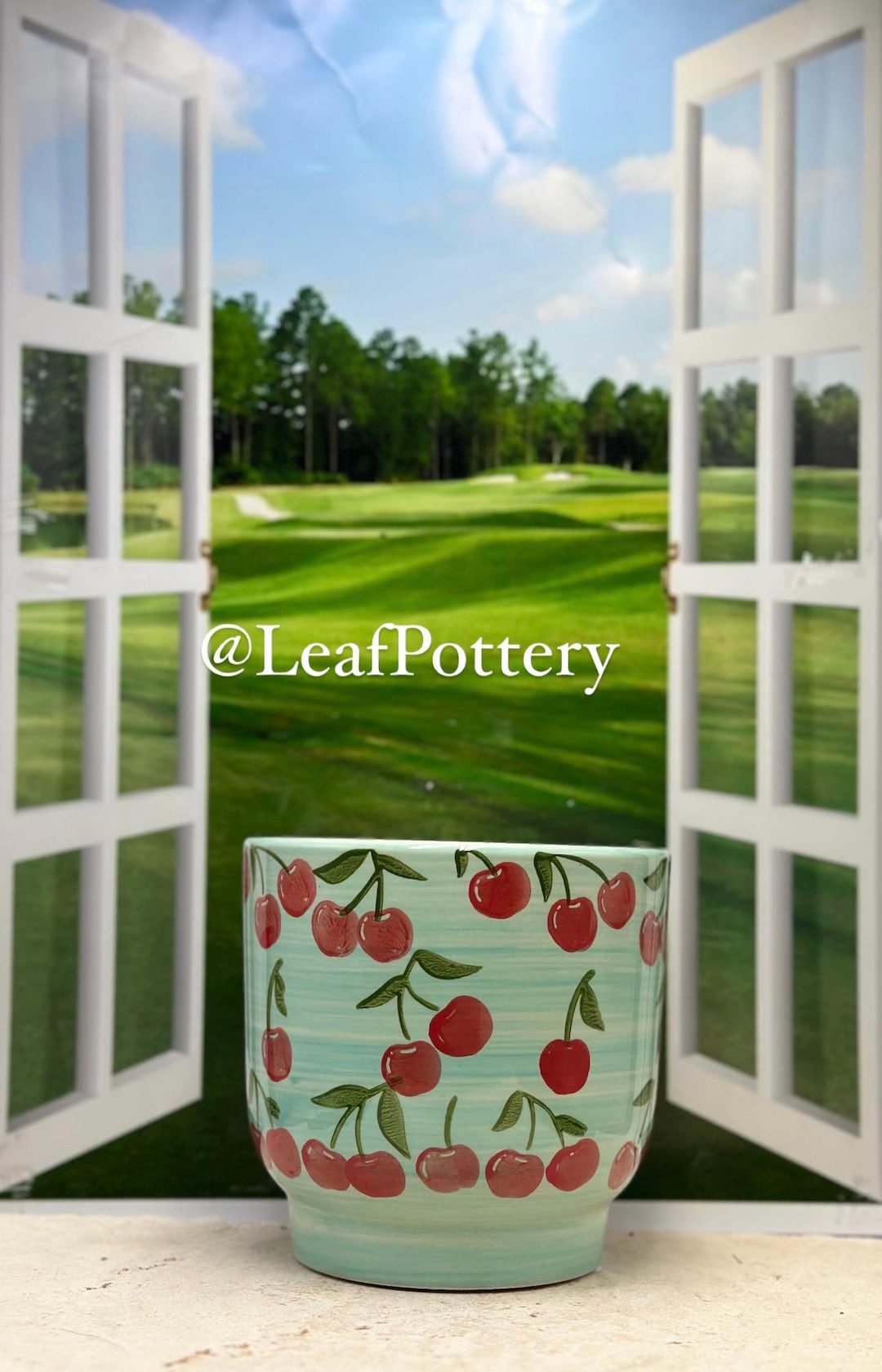 Cherry Patterned Ceramic Planter: Blue & Red Indoor Plant Pot - Etsy