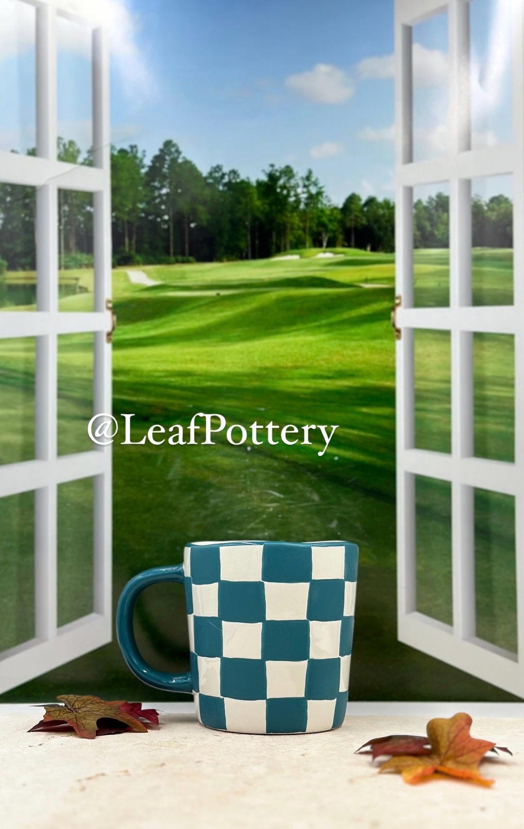 Hand Painted Checkered pattern Blue/white Ceramic 18oz Mug/ Retro Mug ...
