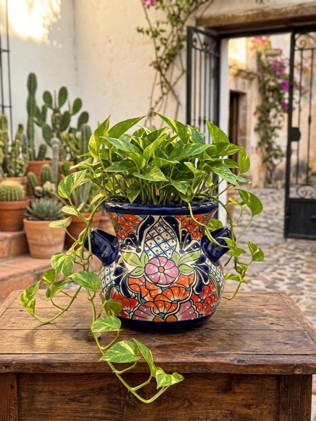 Talavera Planter With Handles, Hand Painted Mexican Pottery Flower Pot ...