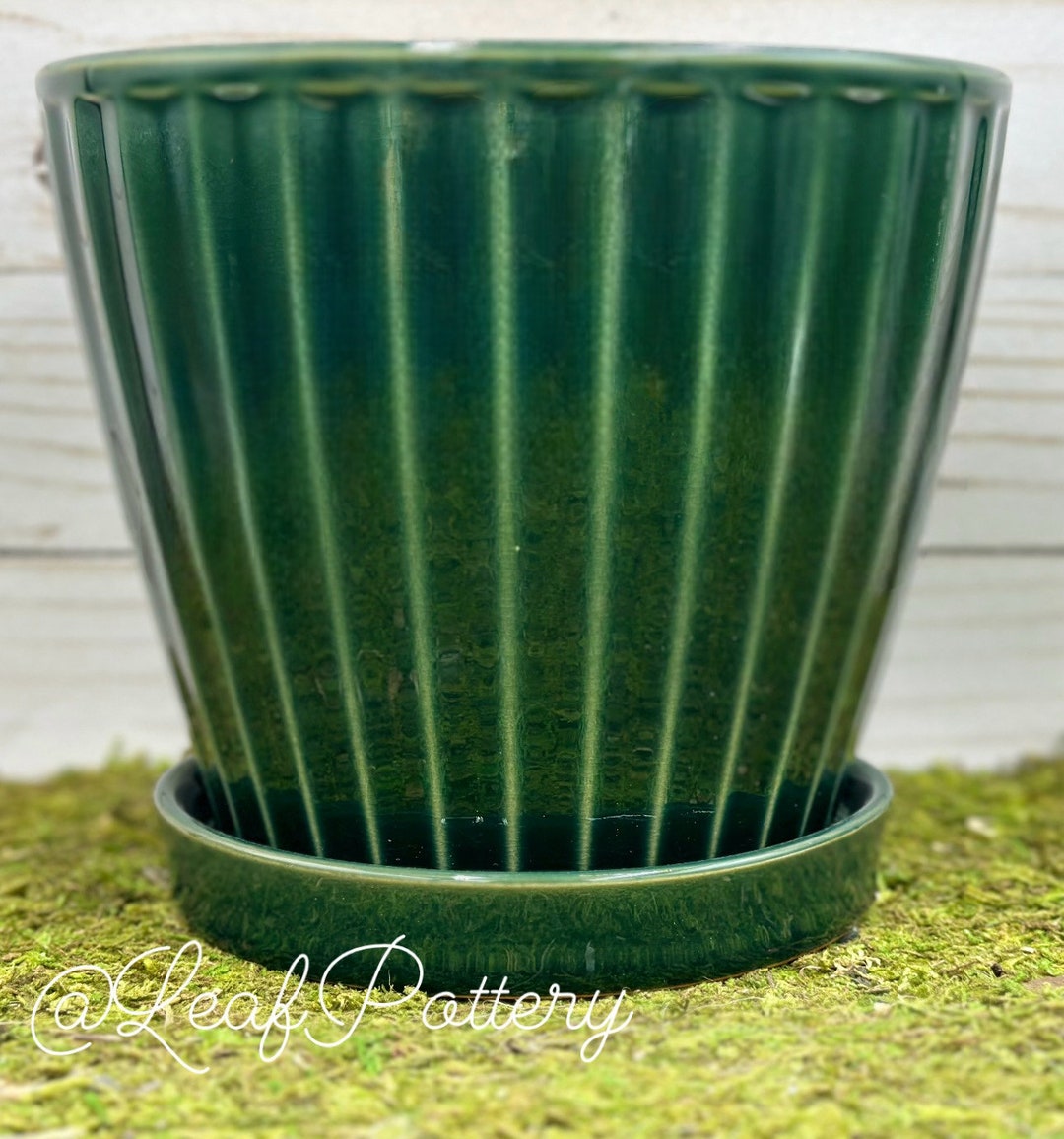 Sacramento MD Green Ceramic Planter Pot With Saucer Attached/ Planters and Pots/ Birthday Gift ...