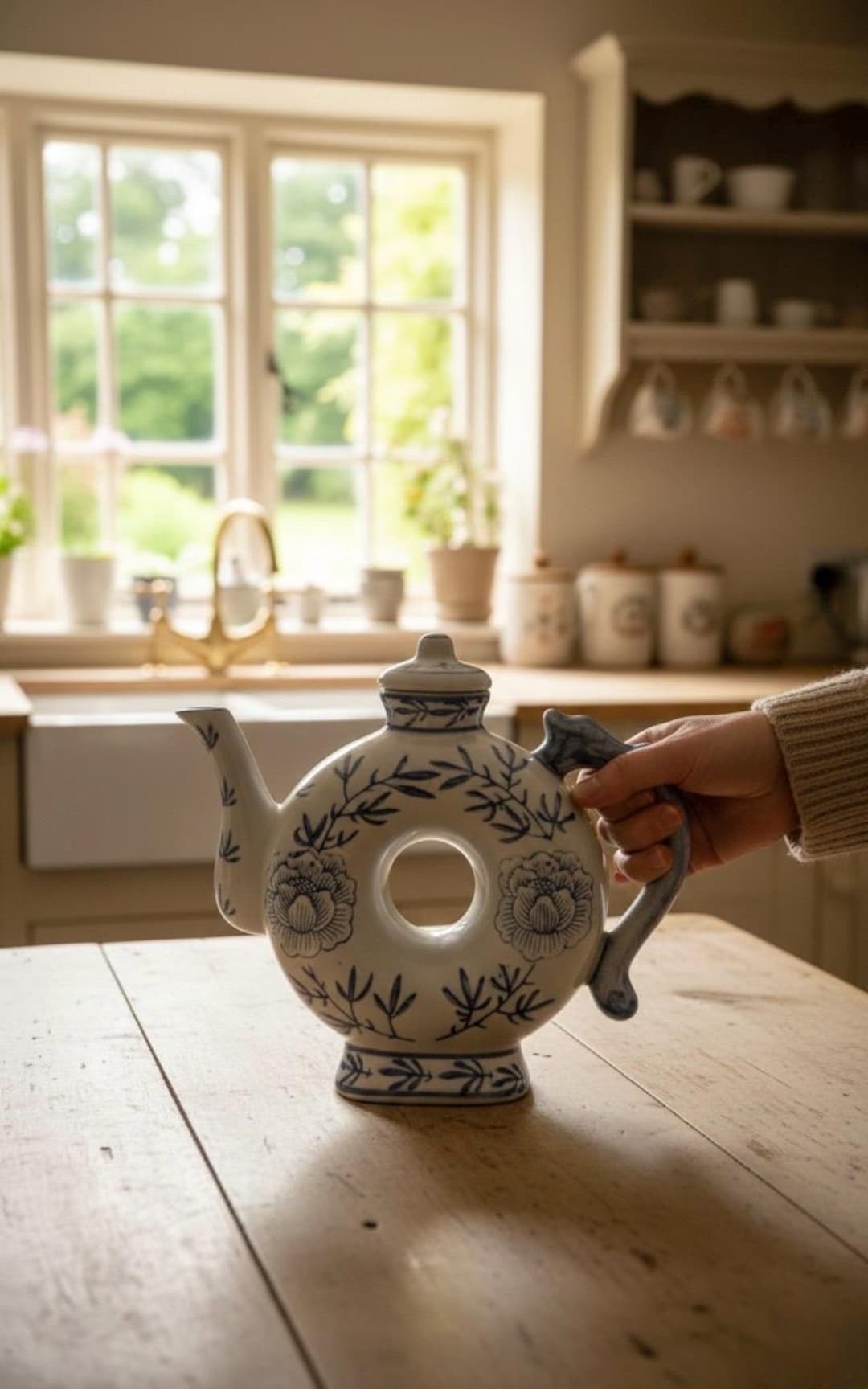 Vintage Blue and White Donut Teapot - Chinoiserie Circular Porcelain ...