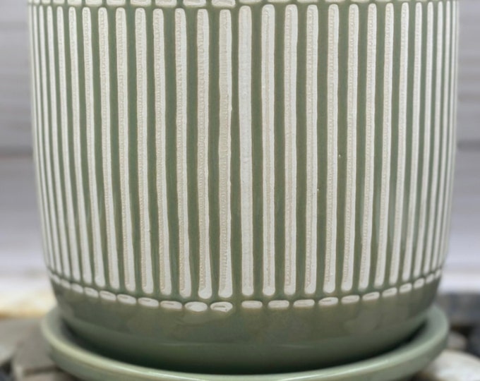 Angirasa Sage Ceramic Planter Pot With Saucer Attached /sage Planters ...