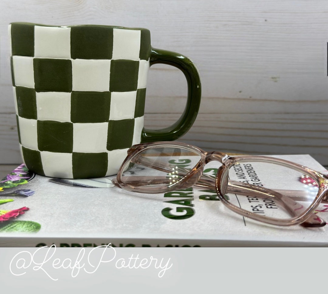 Green and White Checkered Pattern Ceramic Mug/coffee Mug/gift - Etsy