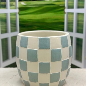Checkered White /blue Clay Planter Pot/ Planters and Pots/ Birthday ...