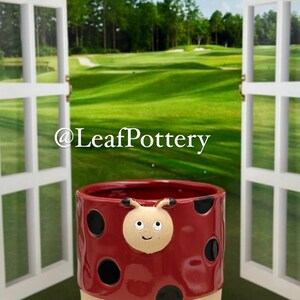 Ladybug Ceramic Barrel Planter With Attached Saucer - 6" Red and Beige ...