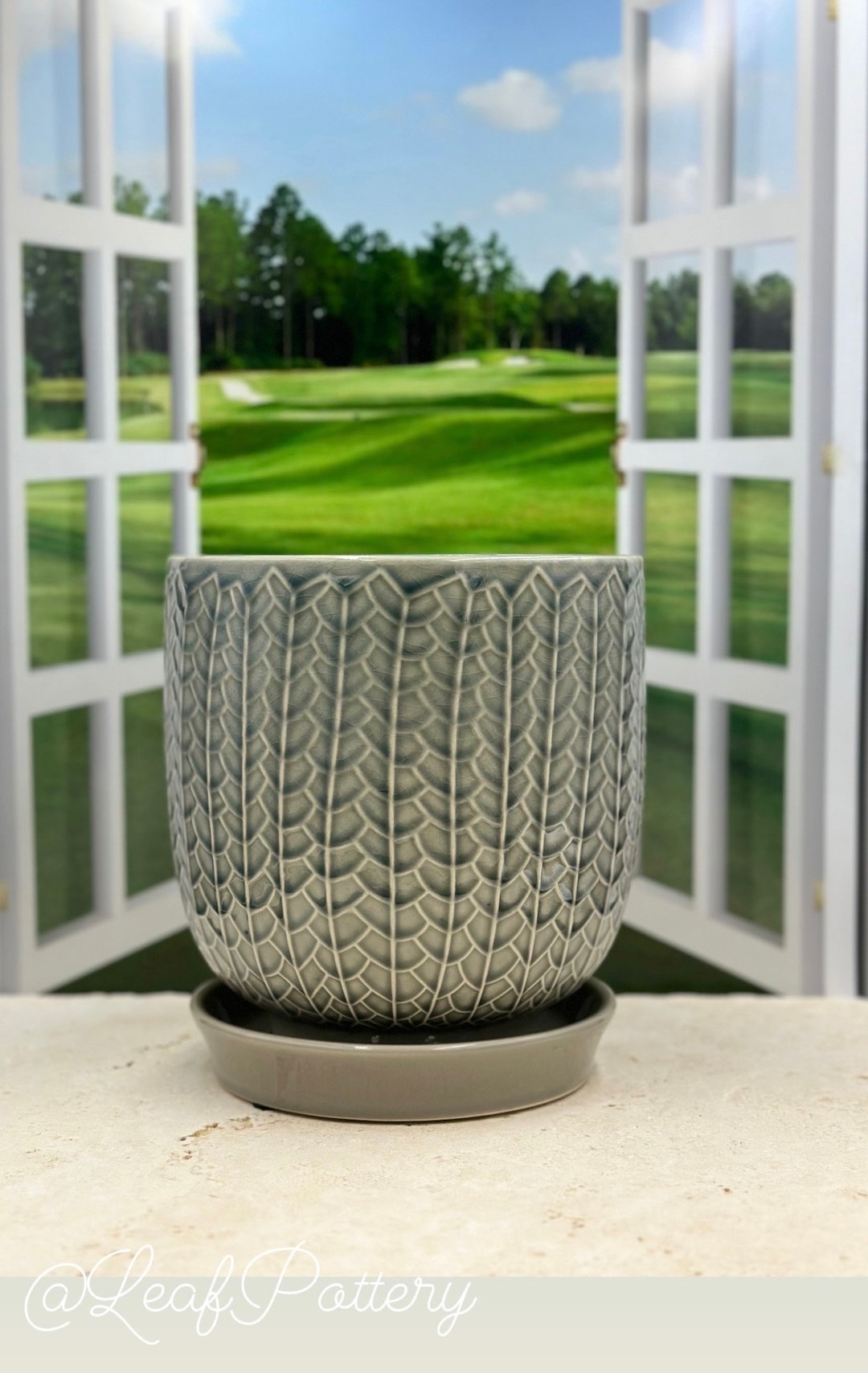 Gray Sache Ceramic Planter Pot With Saucer Attached /planters and Pots ...