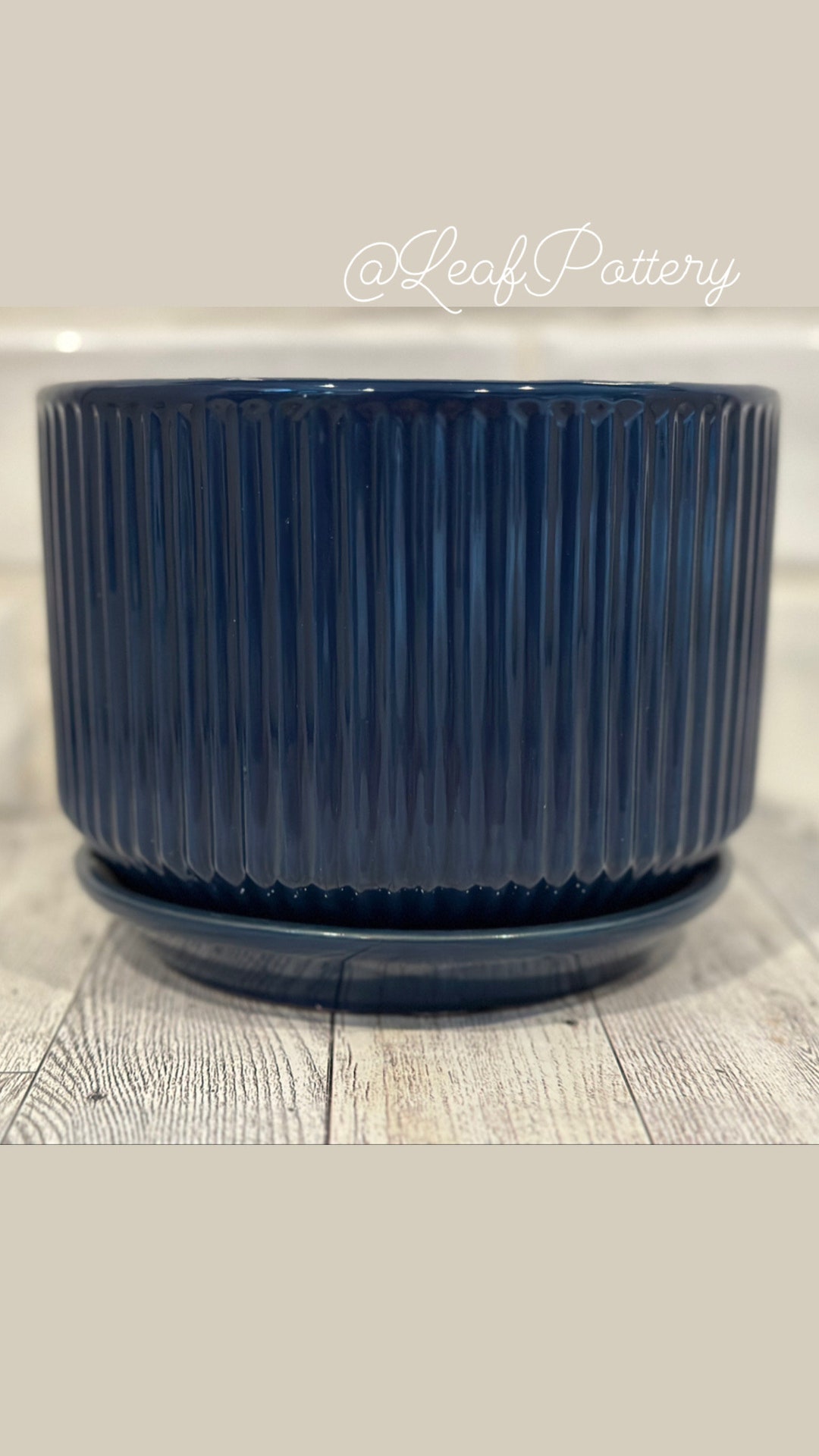 Blue Optic Ceramic Planter Pot With Saucer Attached/planters and Pots ...