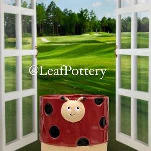 Ladybug Ceramic Barrel Planter With Attached Saucer - 6" Red and Beige ...