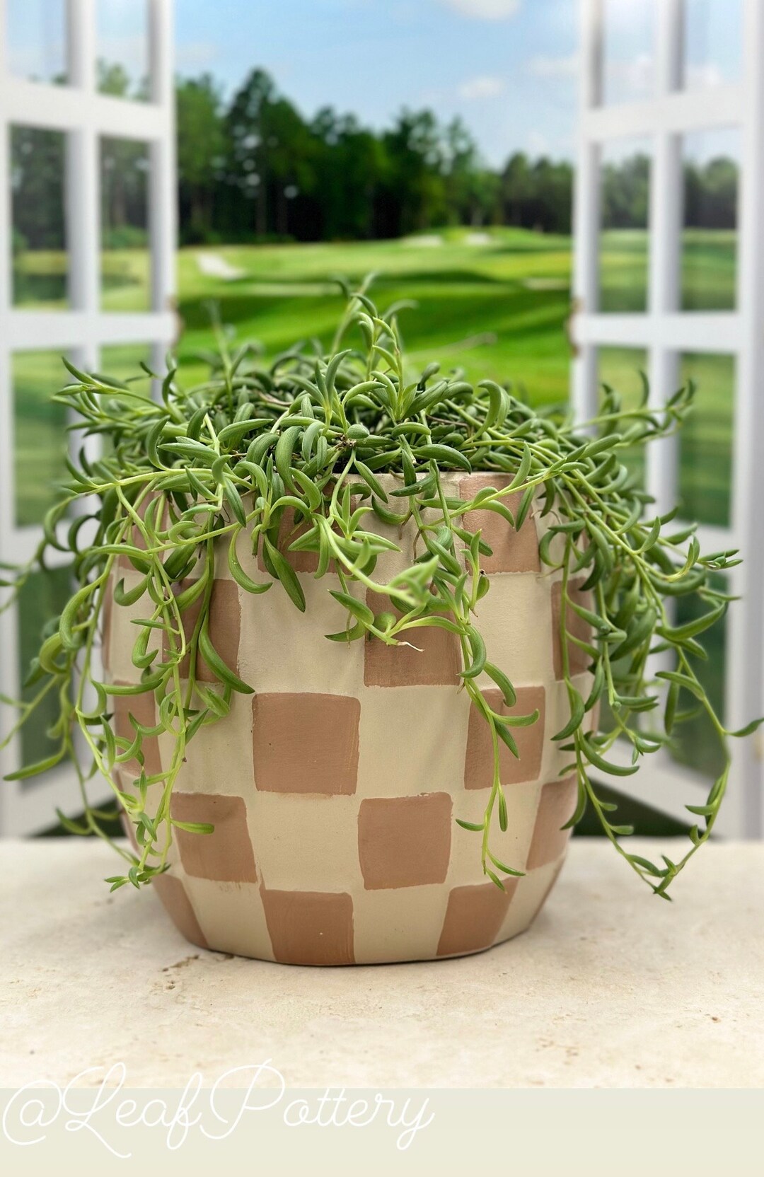 Checkered Tan/beige Clay Planter Pot/planters and Pots/ Birthday Gift ...