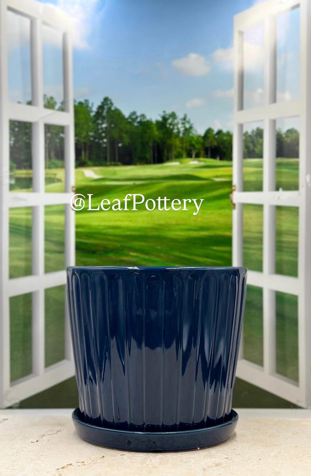 Pancho Blue Ceramic Planter Pot With Saucer Attached/planters and Pots ...