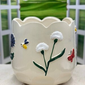 Benedicta Scallop Spring Flowers Multi Colored Ceramic Planter Pot ...