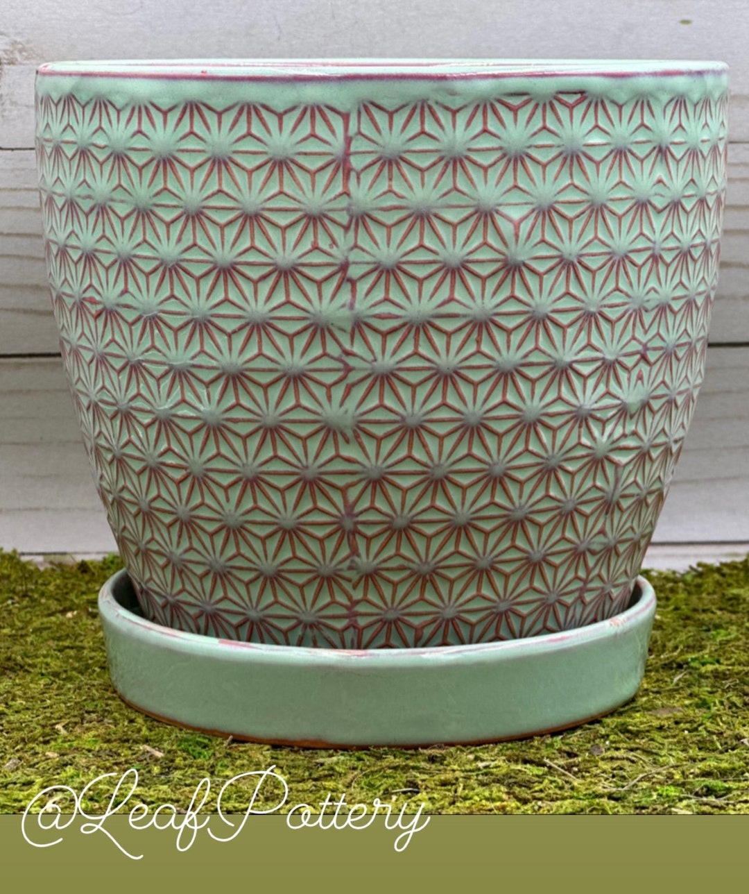 Atasi Aqua/pink Ceramic Planter Pot With Saucer Attached/planters and ...